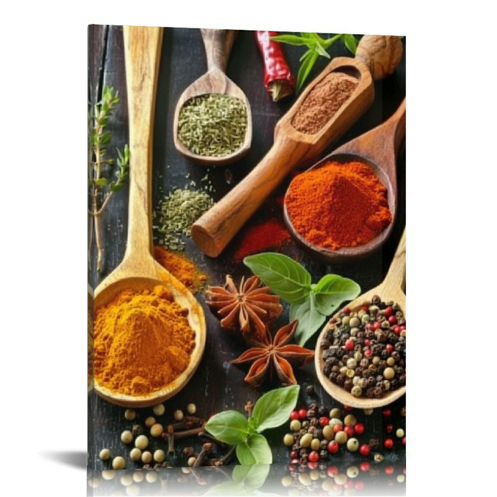 Acheng Kitchen Pictures Wall Decor Set Colorful Spices and Spoon ...