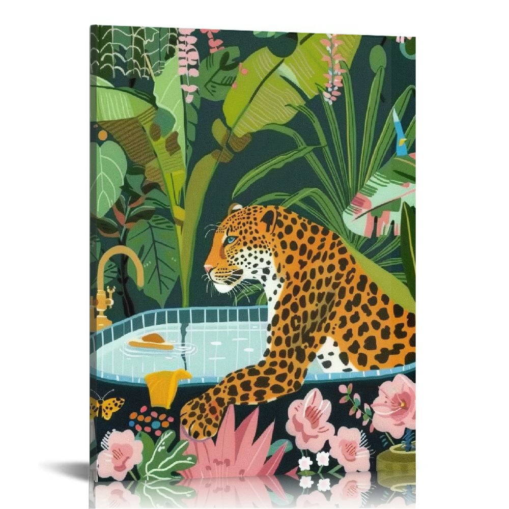 Acheng Leopard in Bathtub Canvas Poster Bathroom Wall Art, Botanical ...