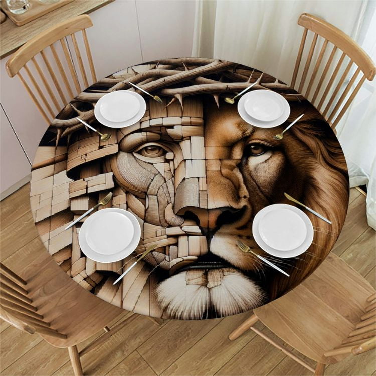Acheng Lion Jesus Symbolism Round Tablecloth for Picnic Dining Kitchen ...