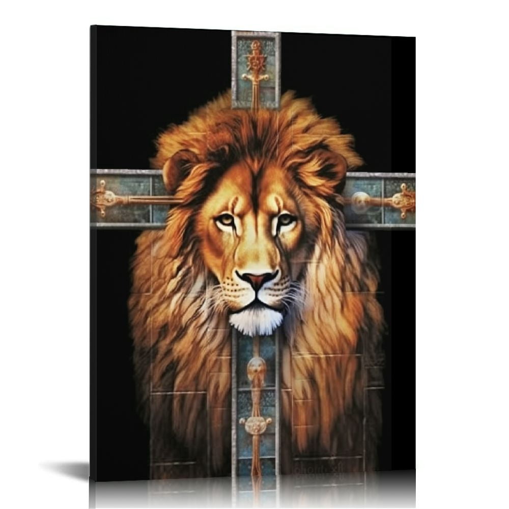 Acheng Lion of Judah Wall Art Canvas Framed Bible Verse Poster Lion ...