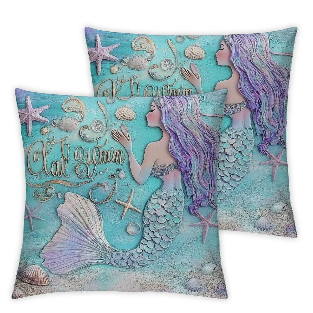 Acheng Mermaid Decorative Throw Pillow Covers, Soft Ocean Life Sea ...