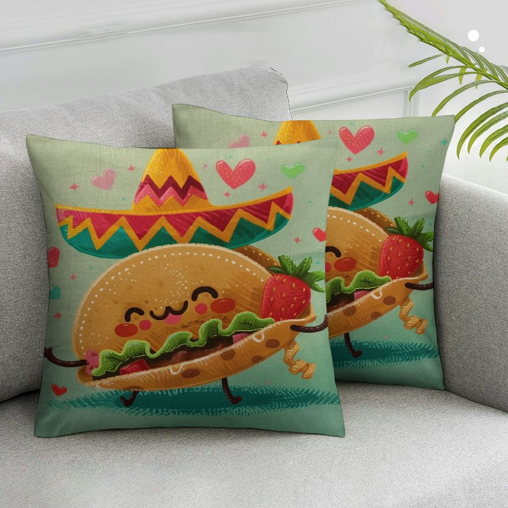 Acheng Mexican Food Taco Throw Pillow Cover Cute Funny Cartoon Tortilla ...
