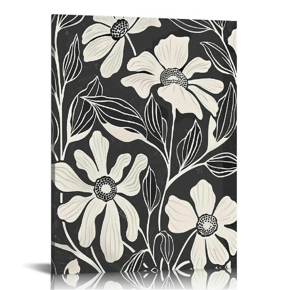 Acheng Modern Abstract Black Flower Canvas Wall Art Minimalist Nature ...