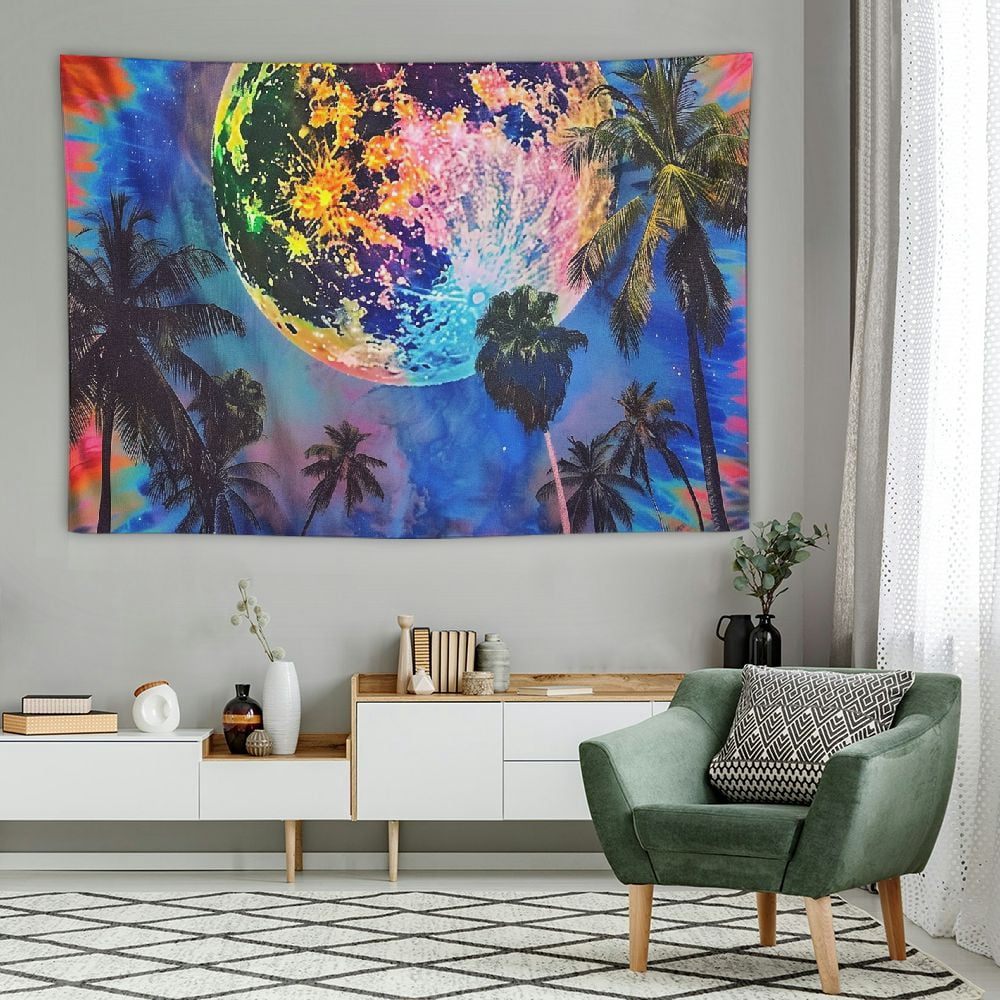 Acheng Moon Tapestry Galaxy Space Tapestry Tropical Coconut Palm Tree ...