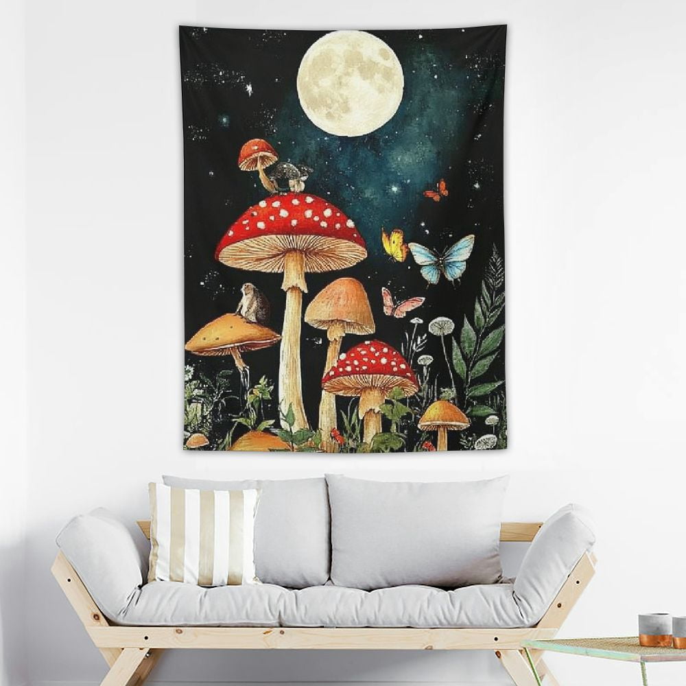Acheng Mushroom Tapestry Wall Hanging Boho Plant and Butterfly ...