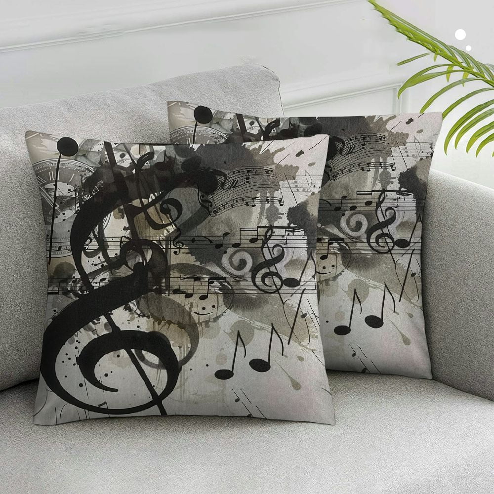 Acheng Musicnotes Throw Pillow Cover Bastract Black-White Music Notes ...