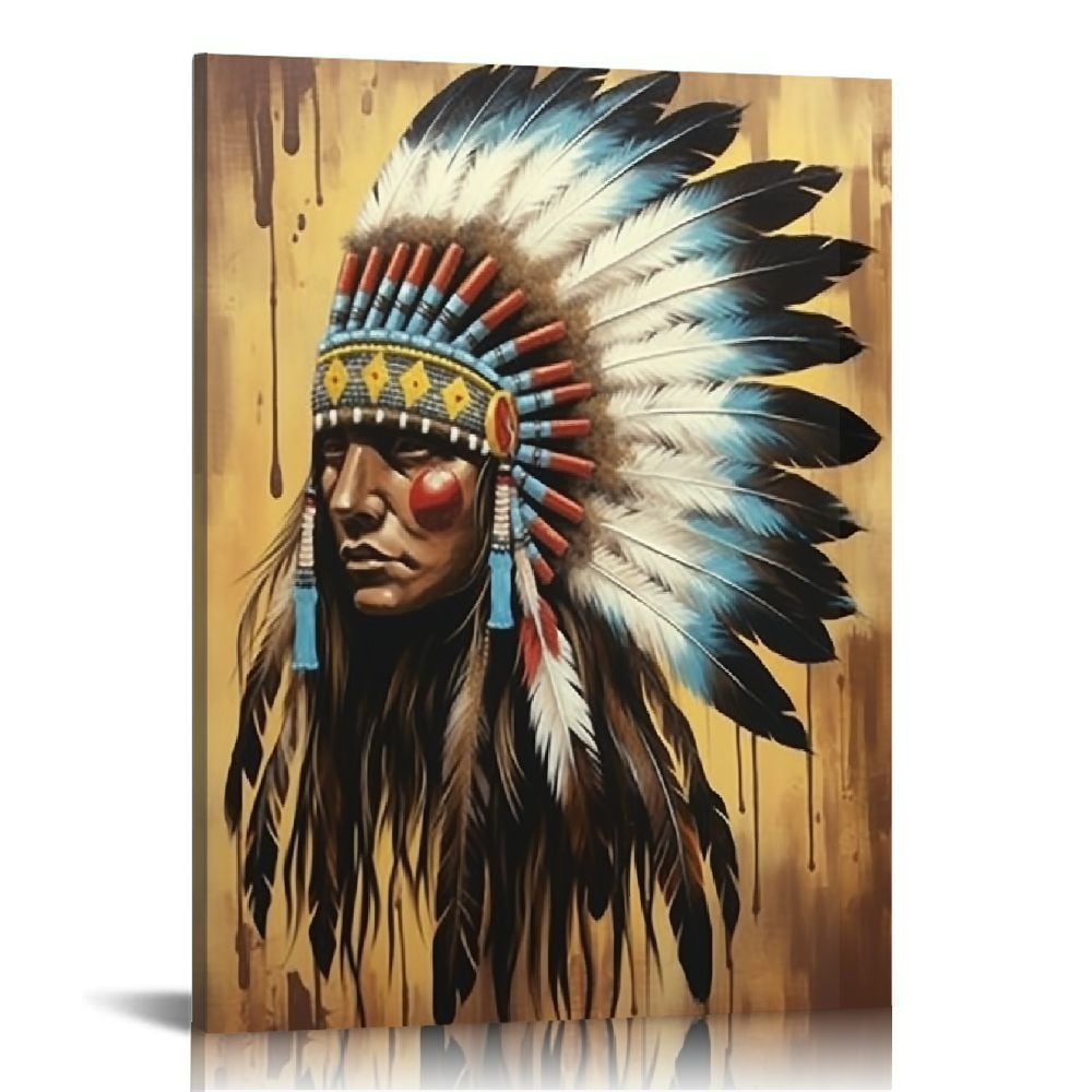 Acheng Native American Wall Art Decor Indian Chief Feather Headdress ...