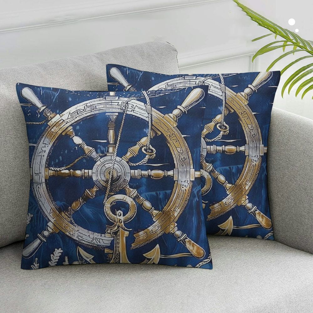 Acheng Navy Blue Nautical Throw Pillow Covers White Coastal Ocean ...