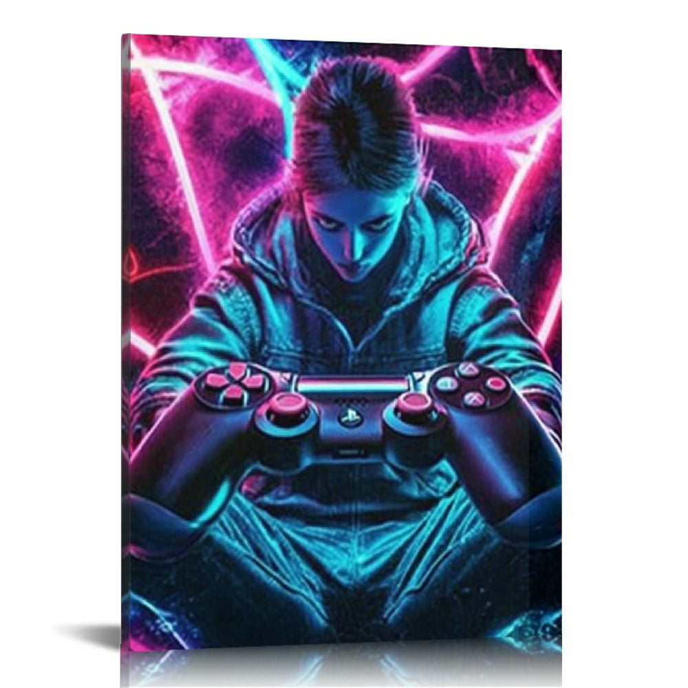 Acheng Neon Gaming Art Posters, Video Game Canvas Wall Art, Gamepad ...