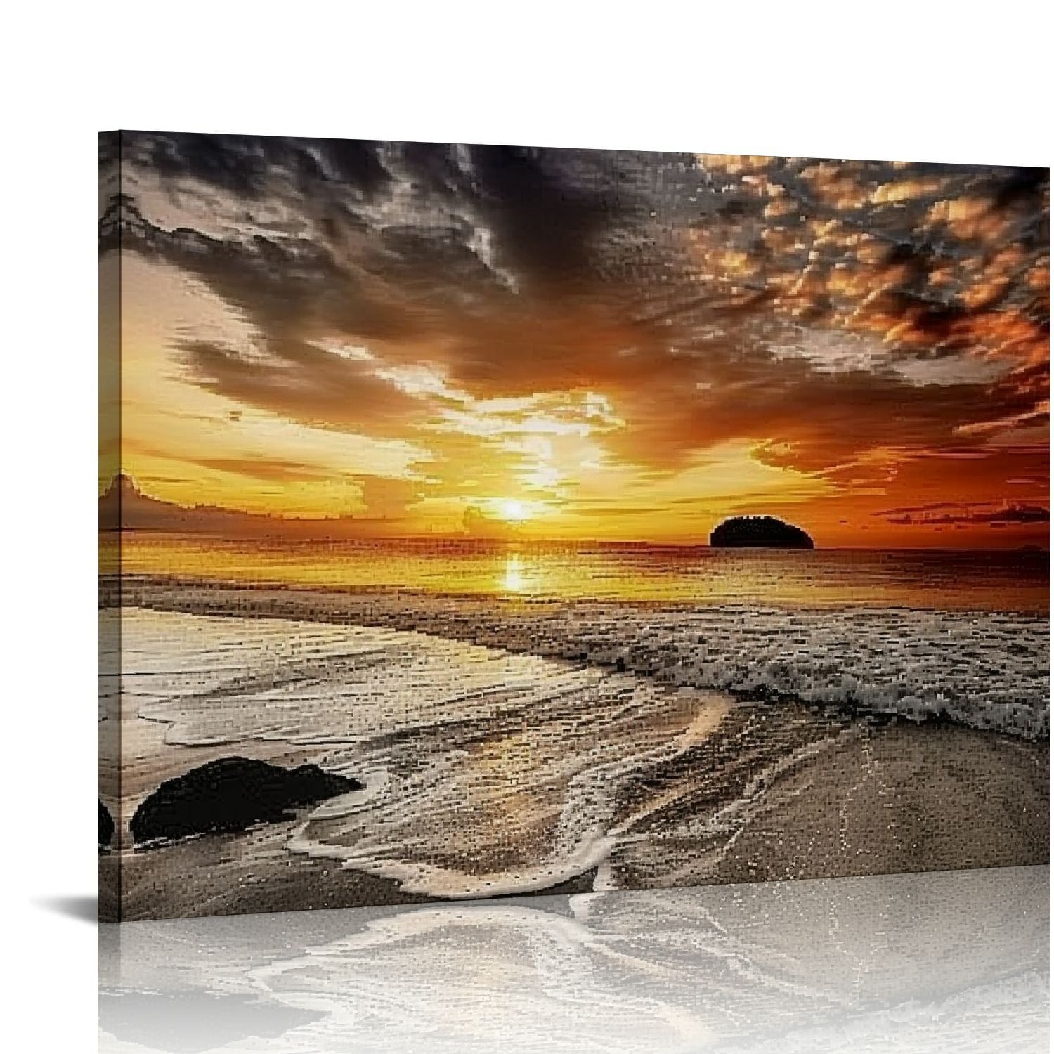 Acheng Ocean Wall Art Canvas Picture: Beach Sunset Artwork Coastal Sea ...