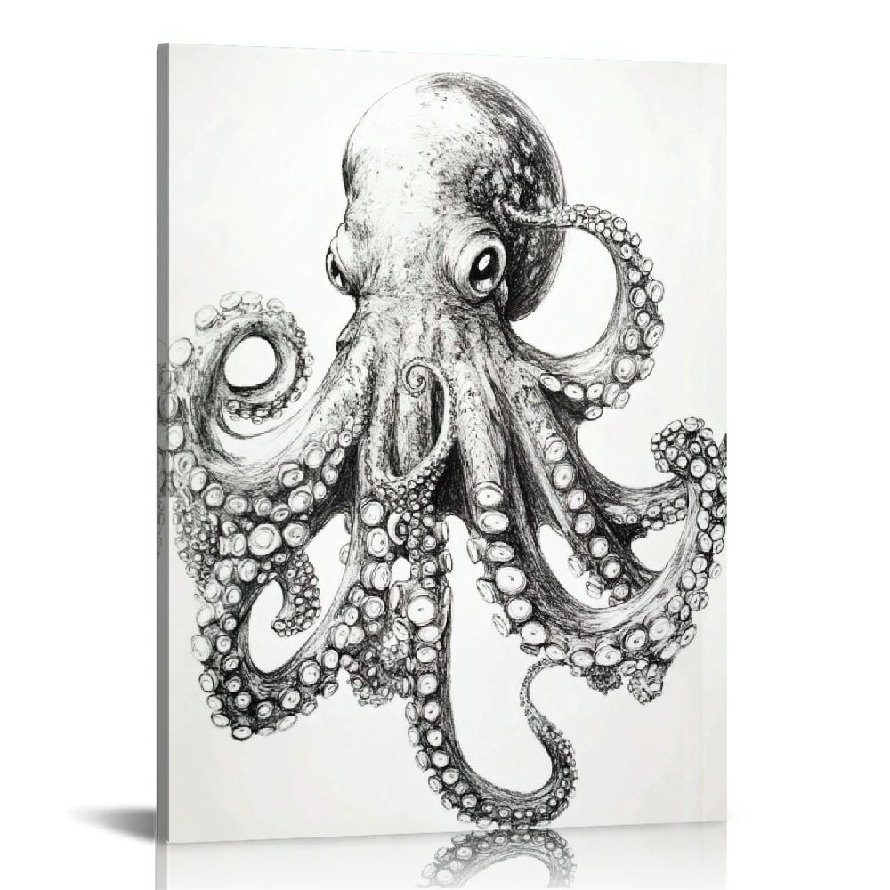 Acheng Octopus Art Prints Posters, Black and White Photography Wall Art, Wildlife Safrai Jungle ...