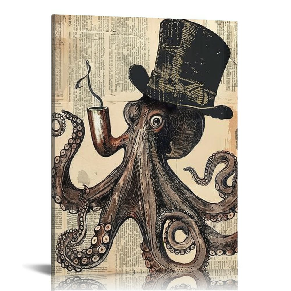 Acheng Octopus Bathroom Wall Decor, Vintage Art Print, Antique Style ...