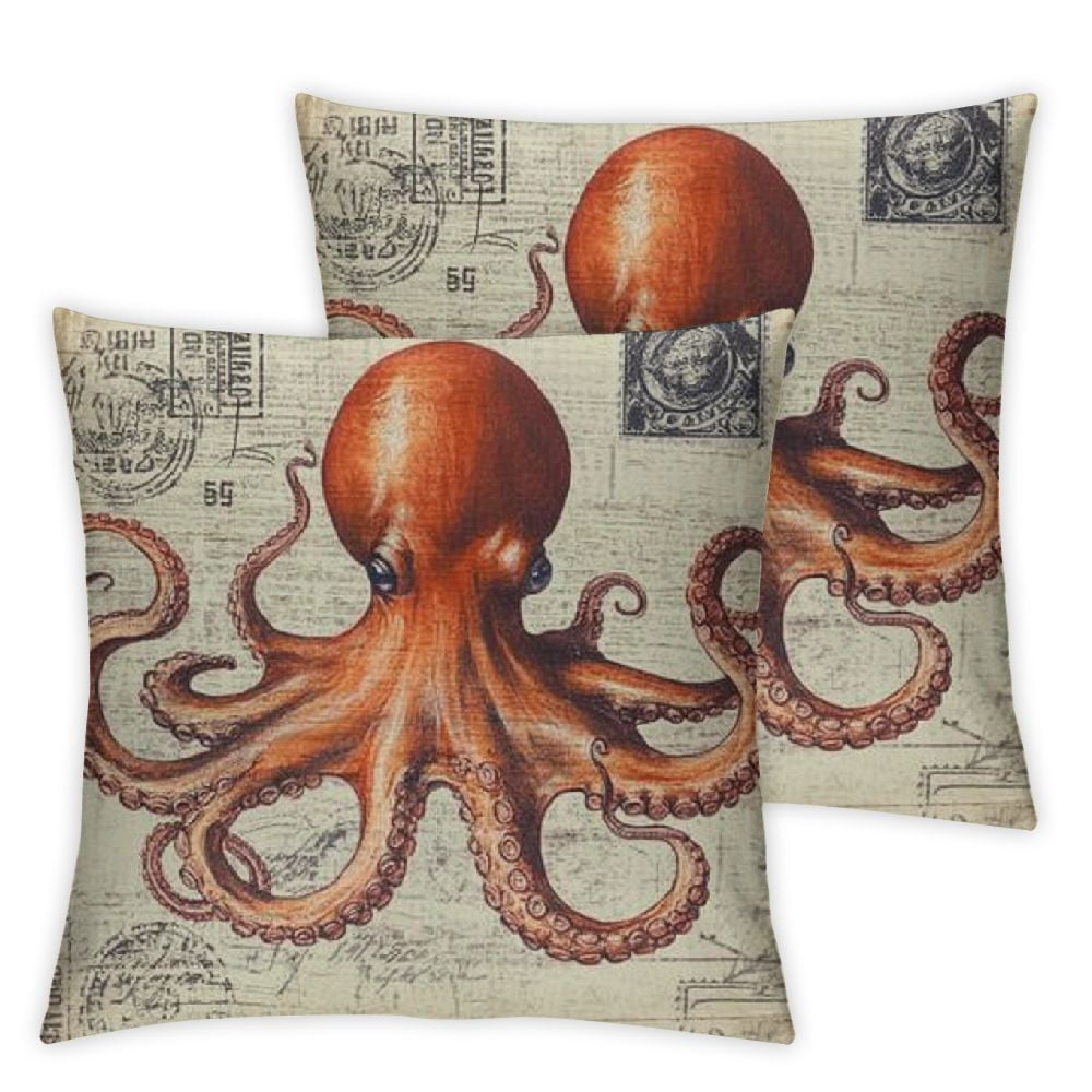 Acheng Octopus Pillow Cover Retro Coastal Throw Cushion Cover Nautical ...