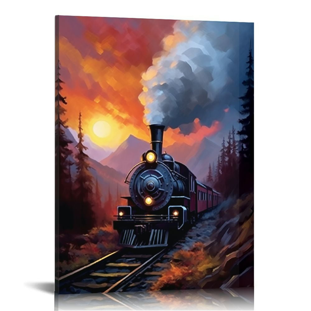 Acheng Old Train Canvas Wall Art Retro Steam Train Poster Painting on ...