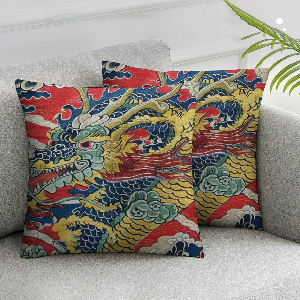 Acheng Oriental Dragon Chinoiserie Pillow Case Red Euro Sham Pillow ...