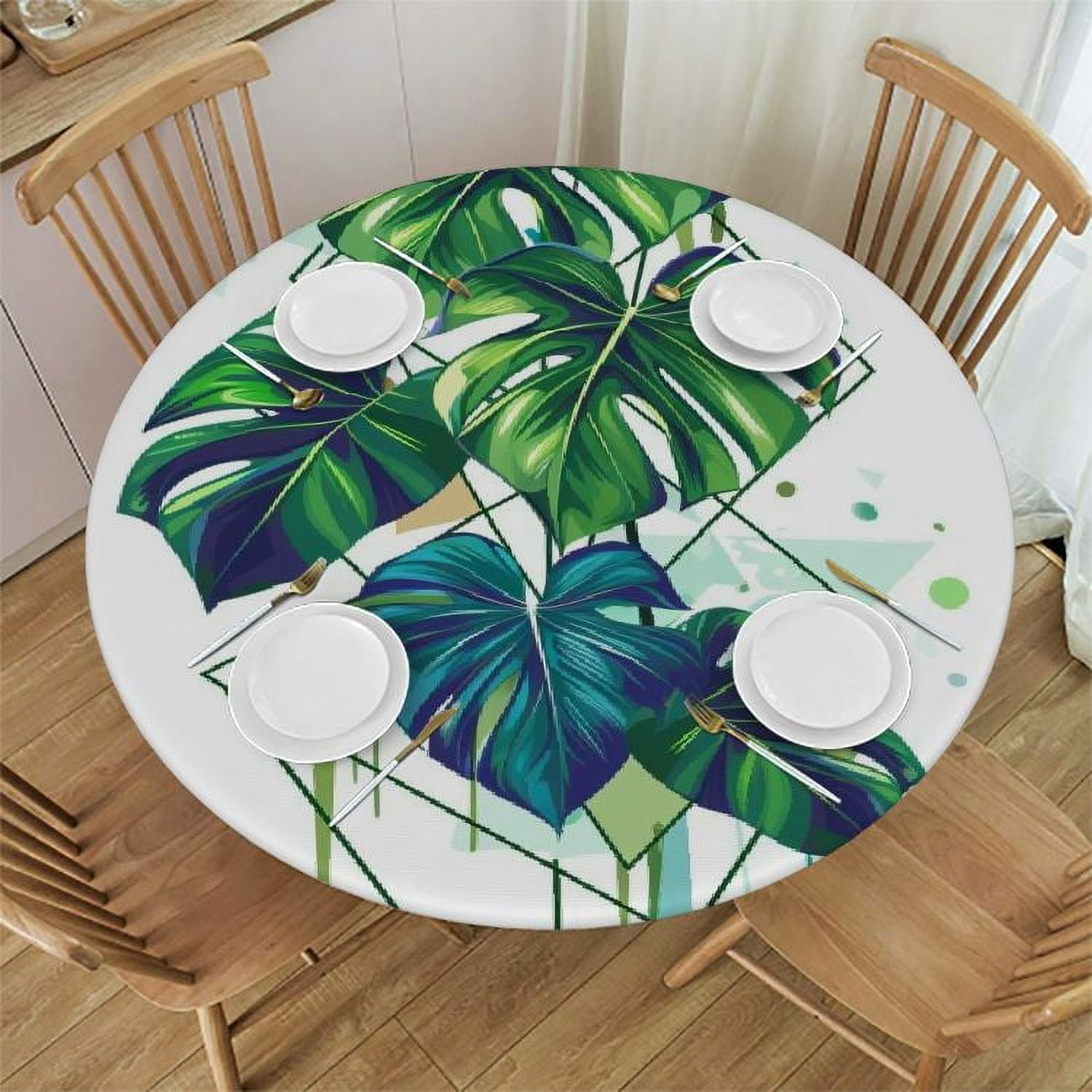 Acheng Palm Leaves Round Tablecloth, Tropical Jungle Palm Leaves with Charming Colors, Table ...