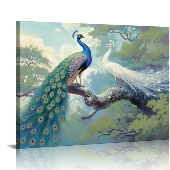 Acheng Peacock Art Wall Decor White And Blue Peacock Poster Canvas Wall ...