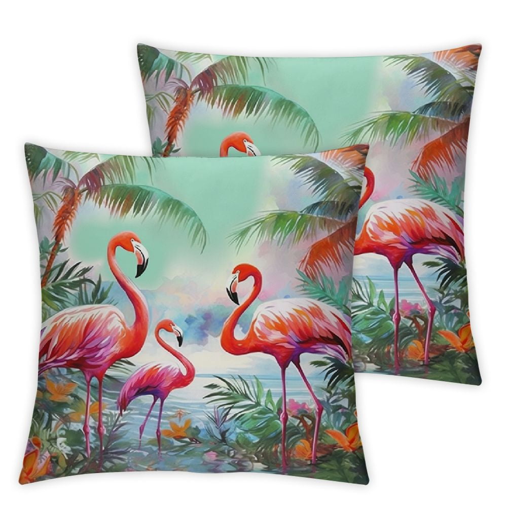 Acheng Pink Flamingo Throw Pillow Covers Set of 2,Tropical Palm Leaf ...