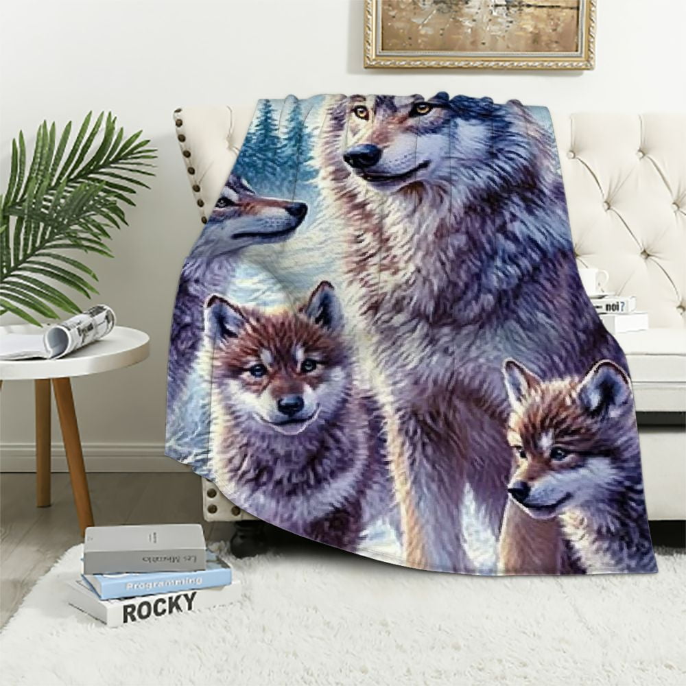 Acheng Pink Wolf Blankets and Throws Wolves Blanket Snow Decorative ...