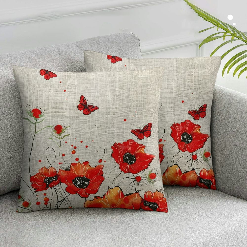 Acheng Poppy Flower Pillowcases Set of 2,Beautiful Poppy Flower Art ...