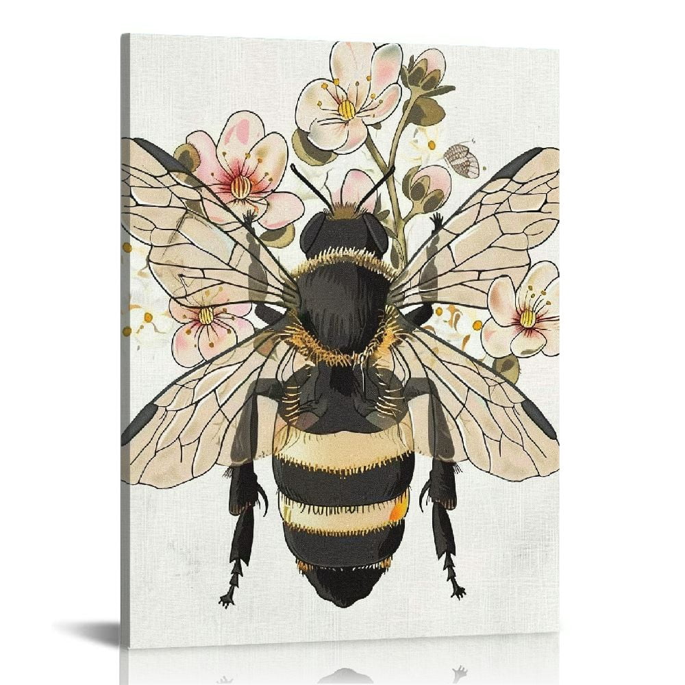 Acheng Positive Wall Art Bee Happy Flowers Canvas Print Bee Lover ...