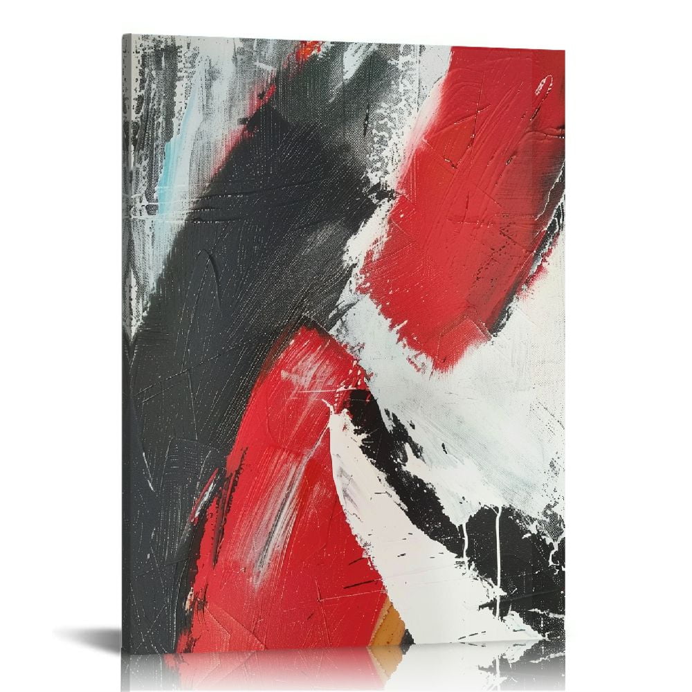 Acheng Red Abstract Canvas Wall Art: Modern Minimalist Black and White ...