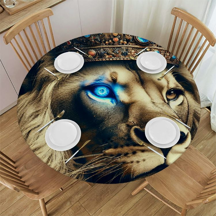 Acheng Regal Lion Crown Jewels Round Tablecloth Outdoor Fitted 100% ...