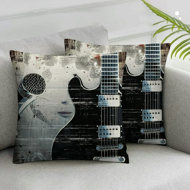 Acheng Rock and Roll Pillow Cover,Guitar Musical Lovers Fashion ...