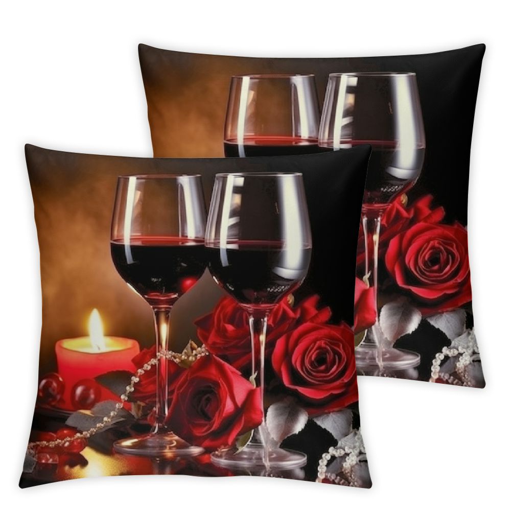 Acheng Rose Wine Glass Pillow Covers Red Black Rose Throw Pillow Covers ...