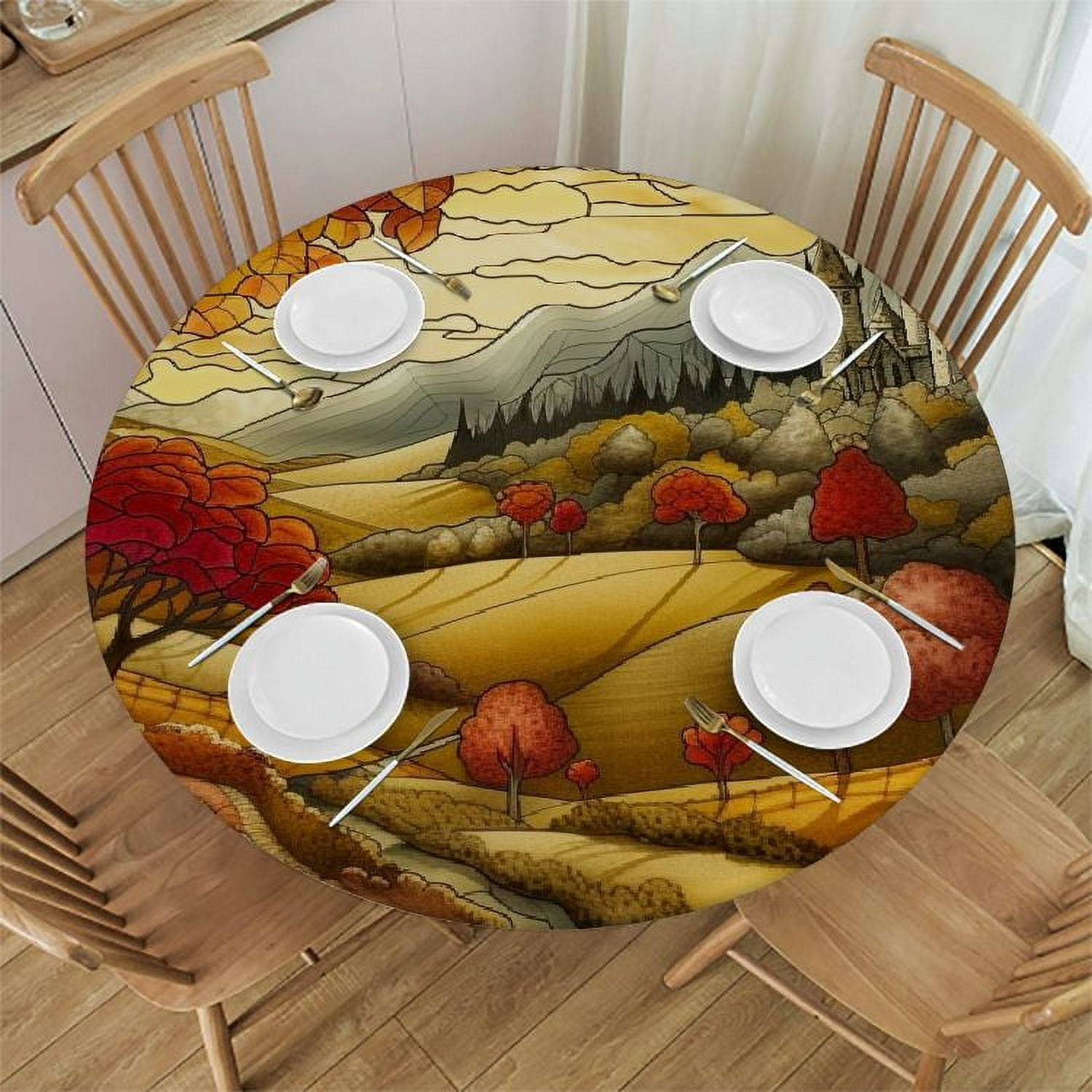 Acheng Round Tablecloth, Abstract Scenery Design, Polyester Fiber ...