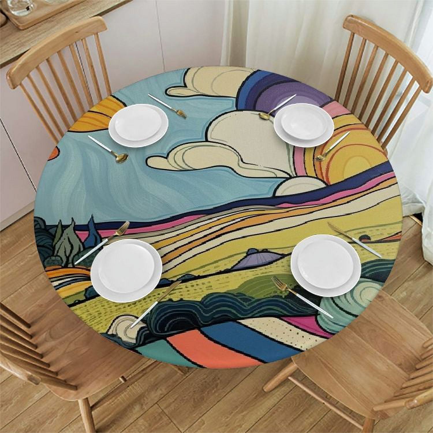 Acheng Round Tablecloth, Abstract Scenery Design, Polyester Fiber ...