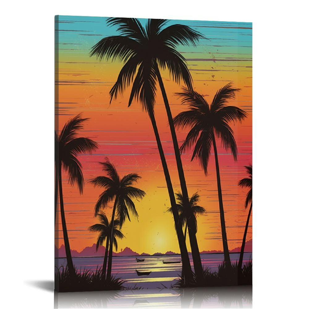 Acheng Rustic Beach Palm Tree Canvas Prints Wall Art Decor Beach Poster ...