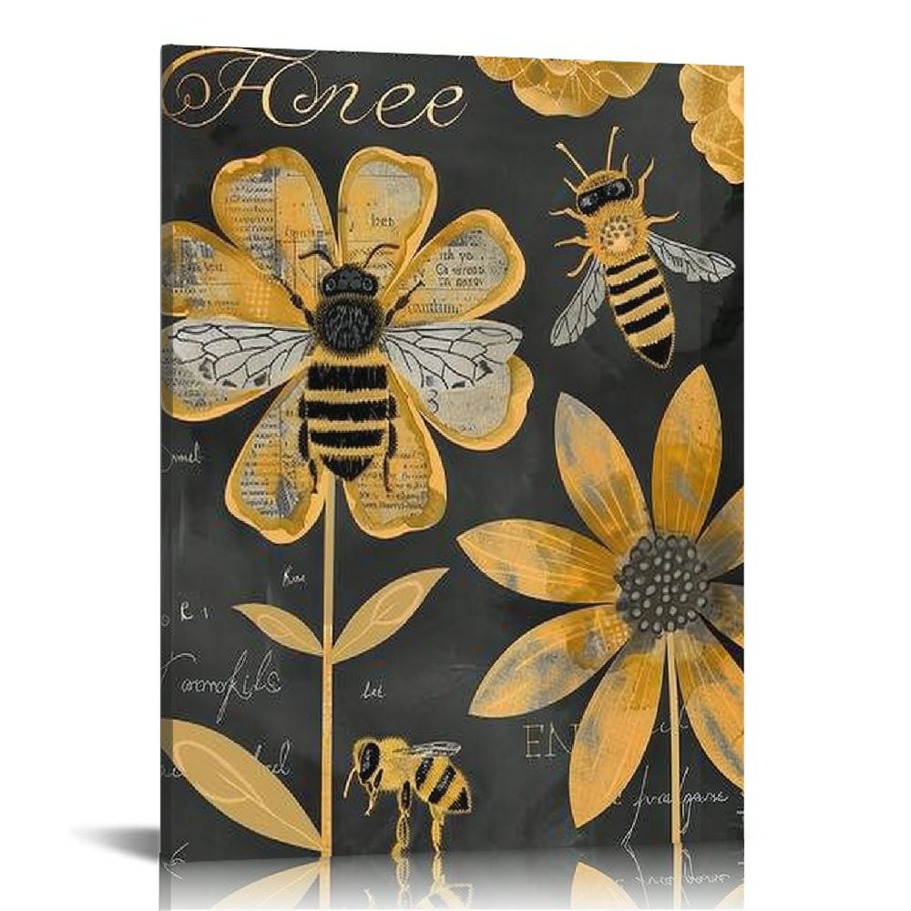Acheng Rustic Bee Canvas Wall Art Yellow Honey Bee Farmhouse Animal ...