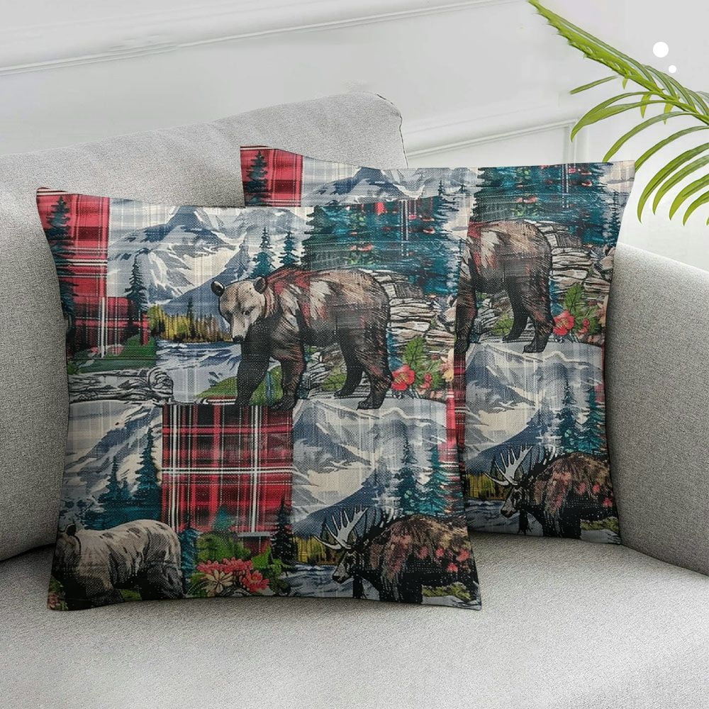 Acheng Rustic Cabin Throw Pillow Covers, Woodland Wolf Deer Bear Pillow ...
