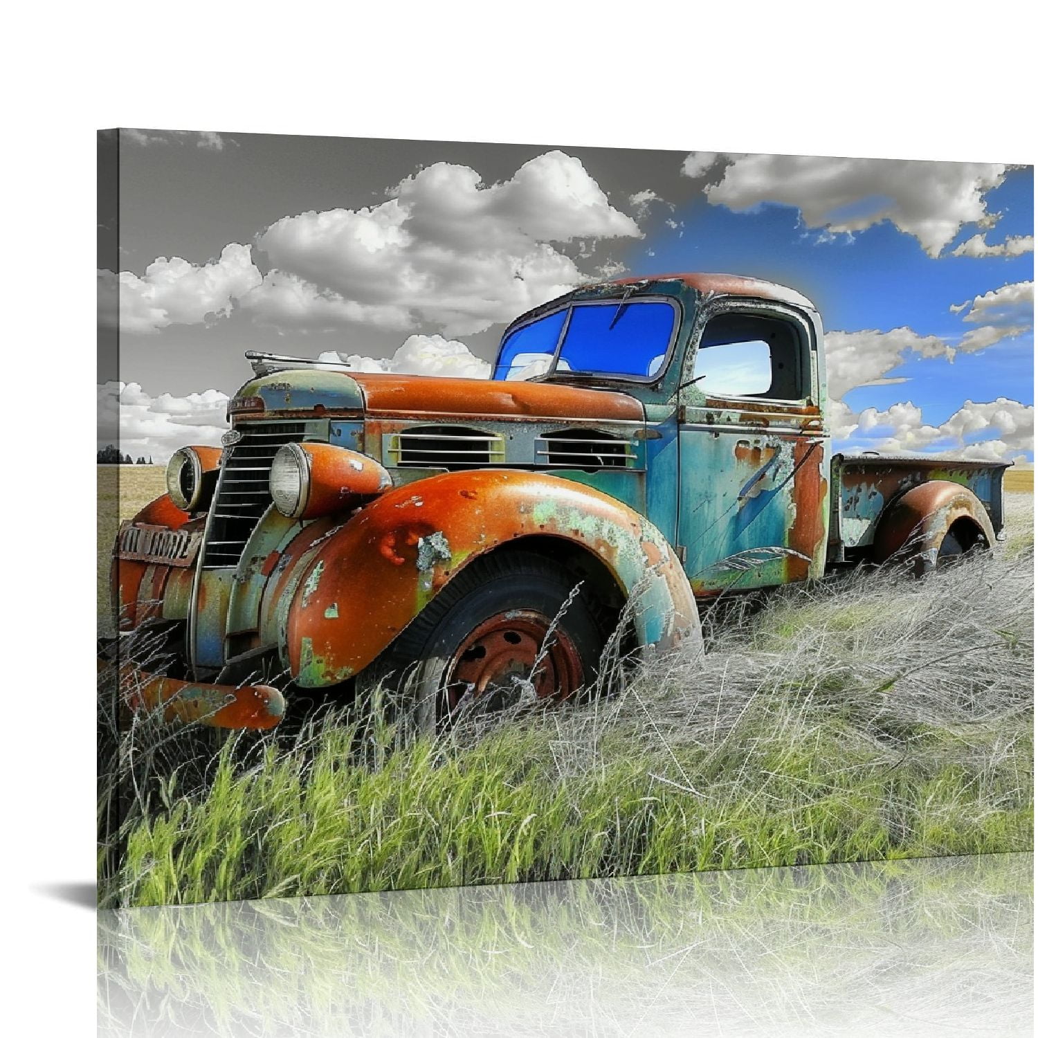 Acheng Rusty Car Canvas Wall Art: Old Truck Pictures Paintings Print on ...