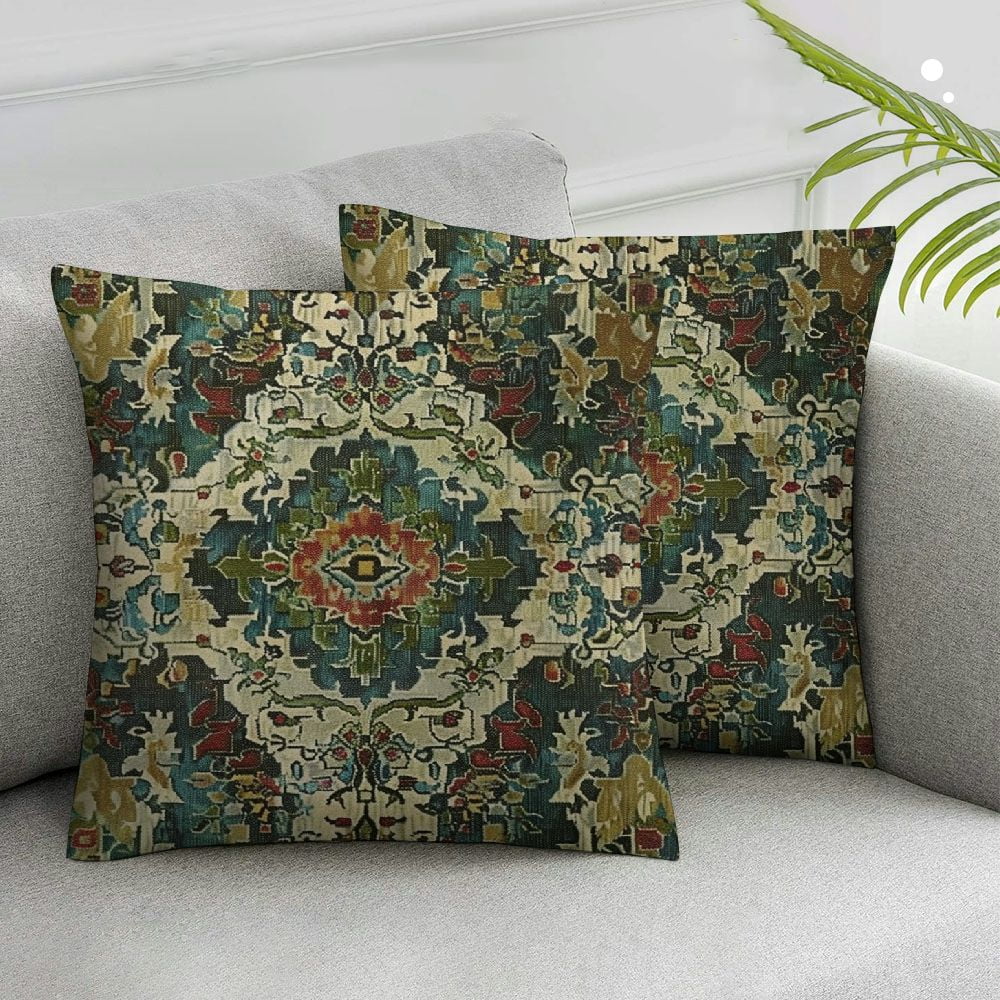 Acheng Sage Green Blue Boho Throw Pillow Covers Set of 2 Vintage Carpet ...