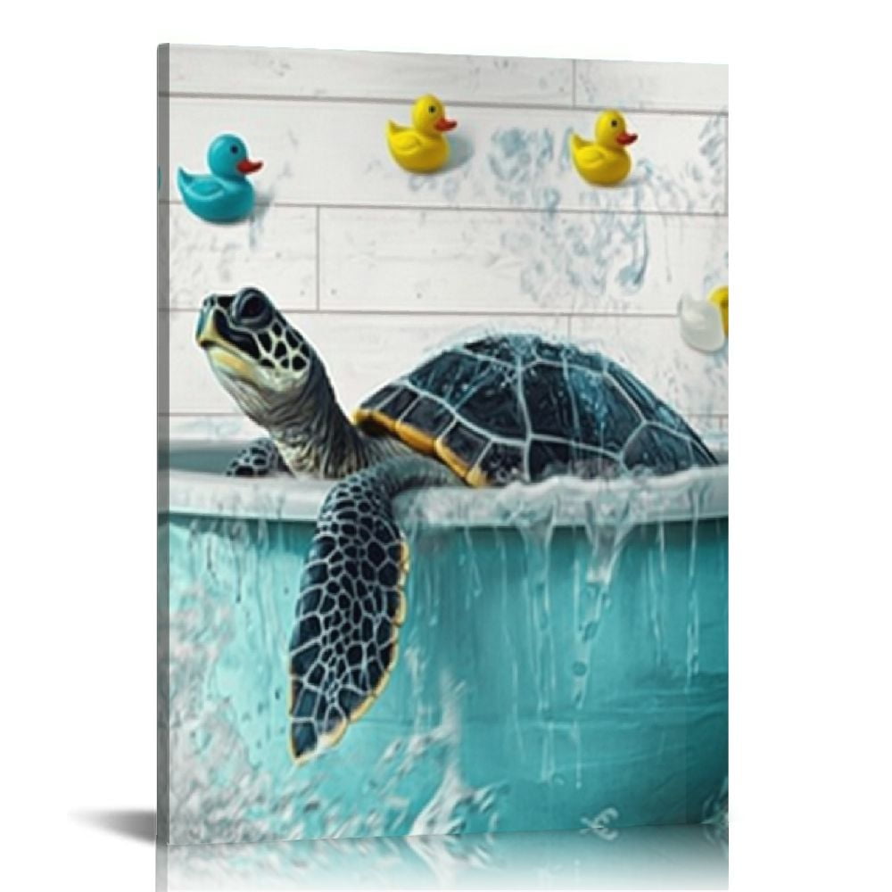 Acheng Sea Turtle Bathroom Wall Art Teal Pictures Decor Funny in ...
