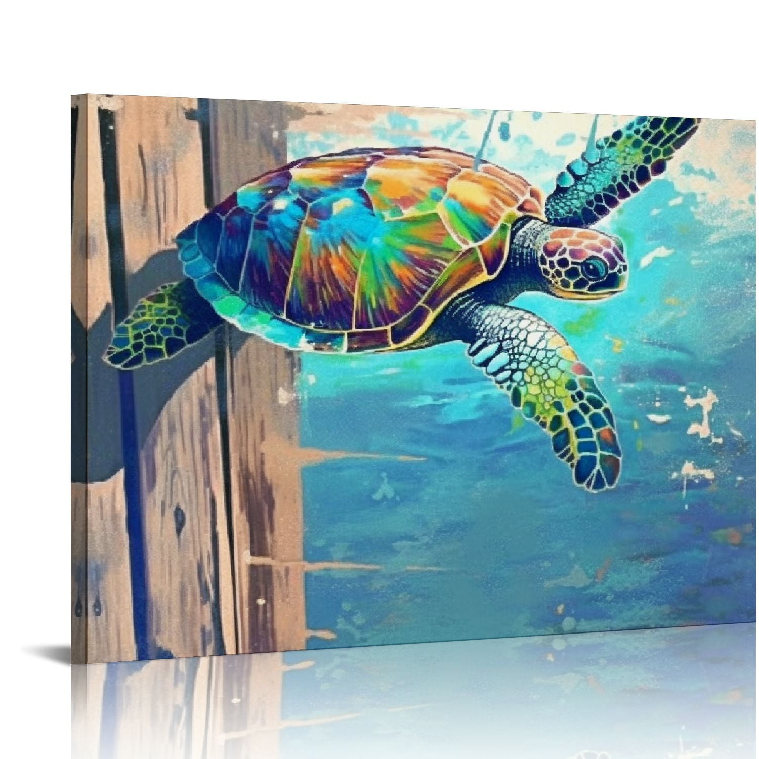 Acheng Sea Turtle Bathroom Wall Decor Canvas Prints Life Teal Watercolor Painting Beach Theme ...
