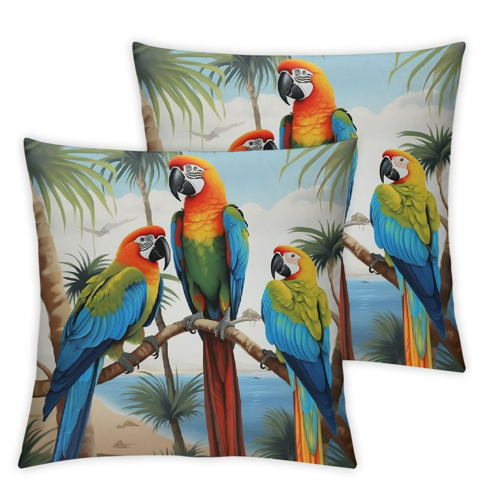 Acheng Set of 2 Cute Parrot Pillow Covers Green Palm Leaf Cushion Cases ...