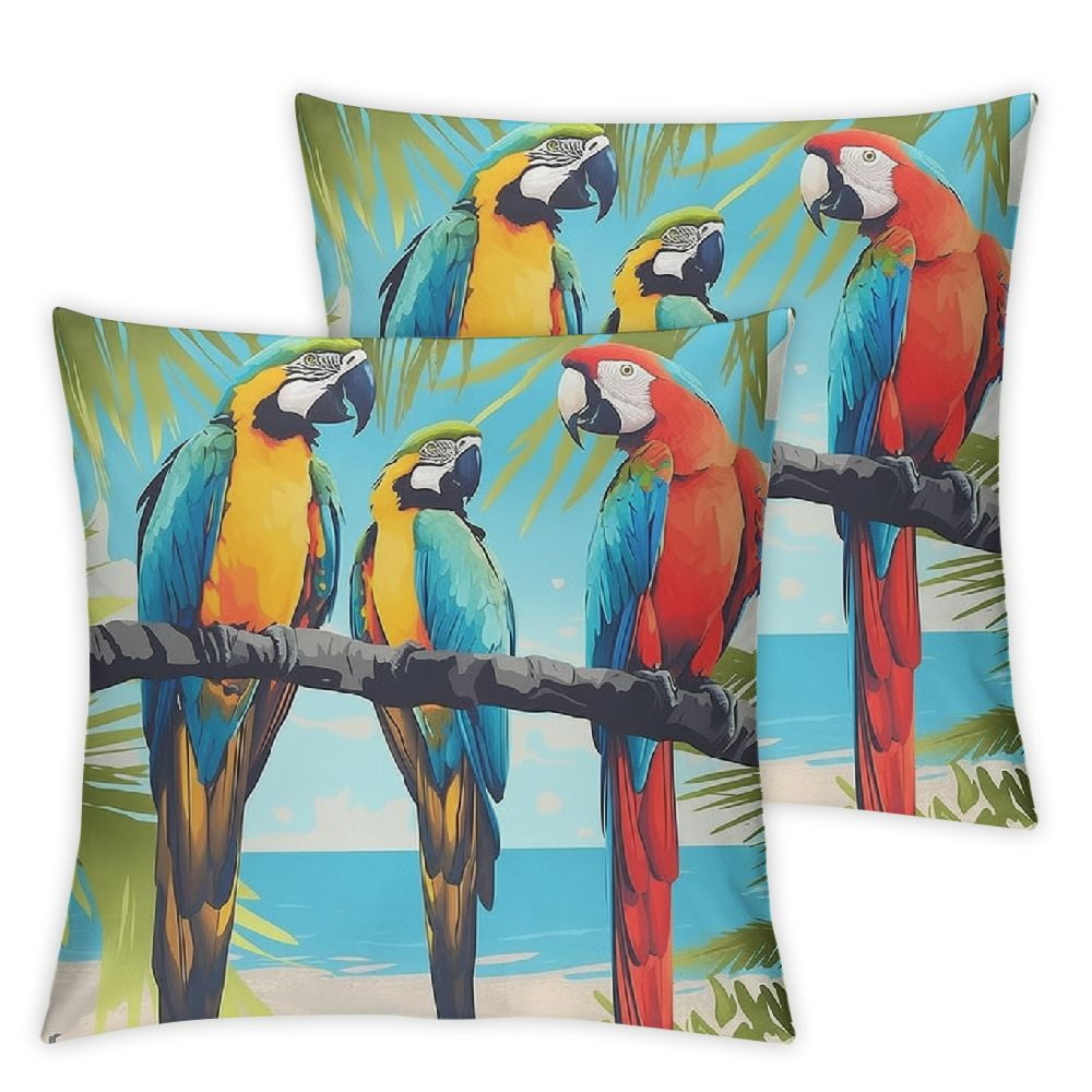 Acheng Set of 2 Cute Parrot Pillow Covers Green Palm Leaf Cushion Cases ...