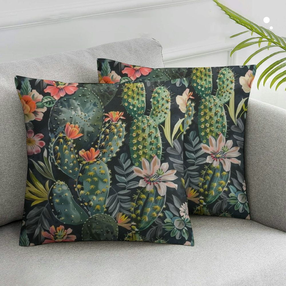 Acheng Set of 2 Decorative Throw Pillow Covers Cactus, Tropical Floral ...