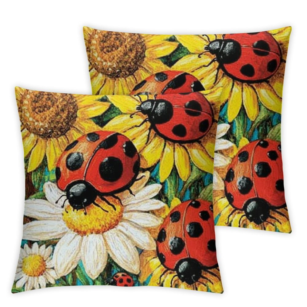 Acheng ShareJ Ladybug Sunflowers Pattern Throw Pillow Covers Kids Home Decorative Square Pillow ...
