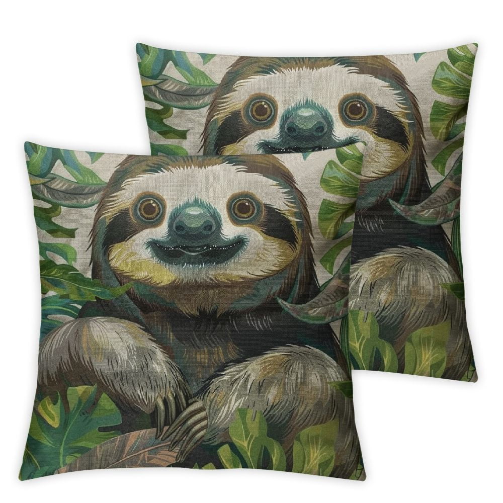 Acheng Sloth Throw Pillow Cover Sloth Cartoon on Tropical Jungle ...