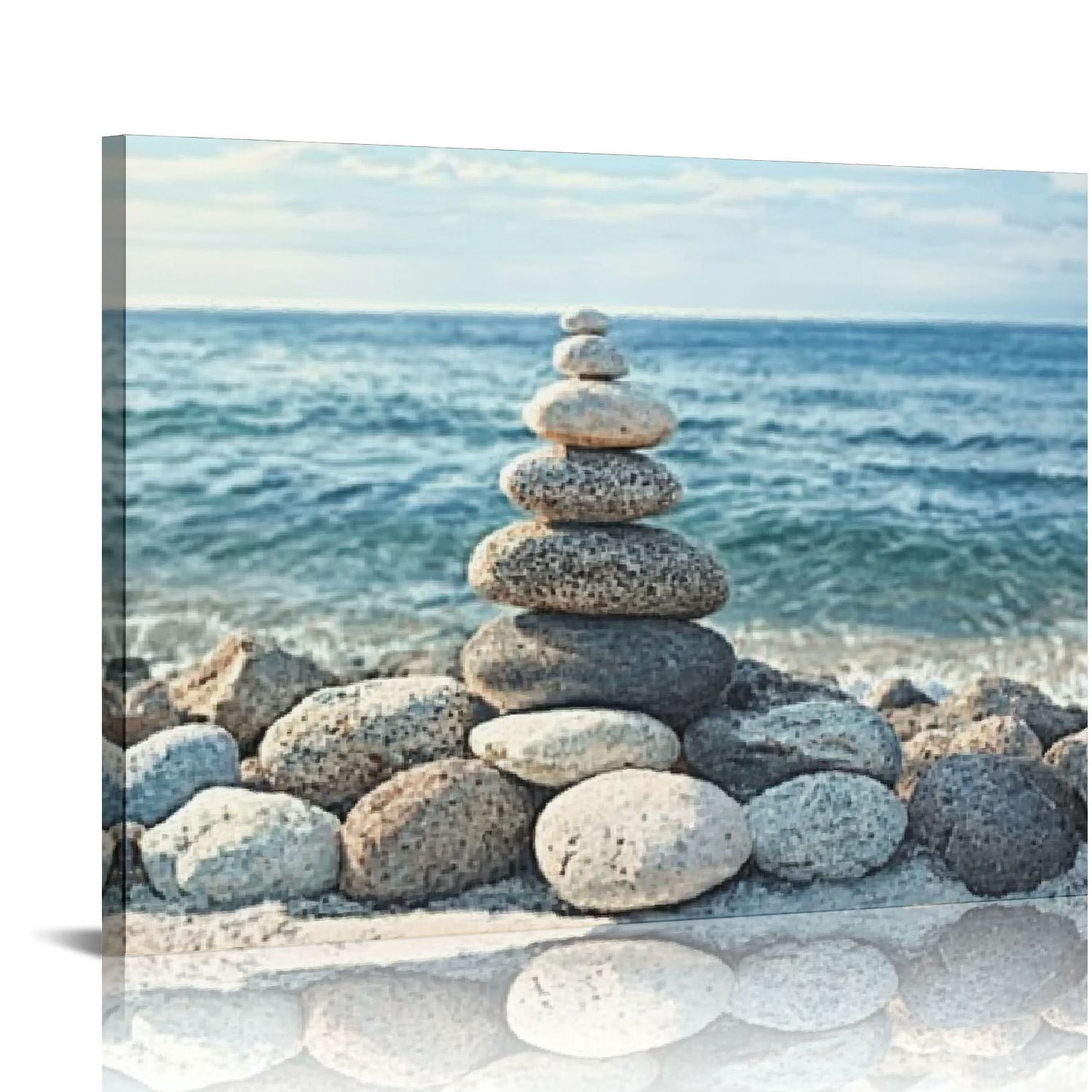 Acheng Spa Zen Elements Canvas Wall Art, Rocky Beach Stacked Pebbles ...