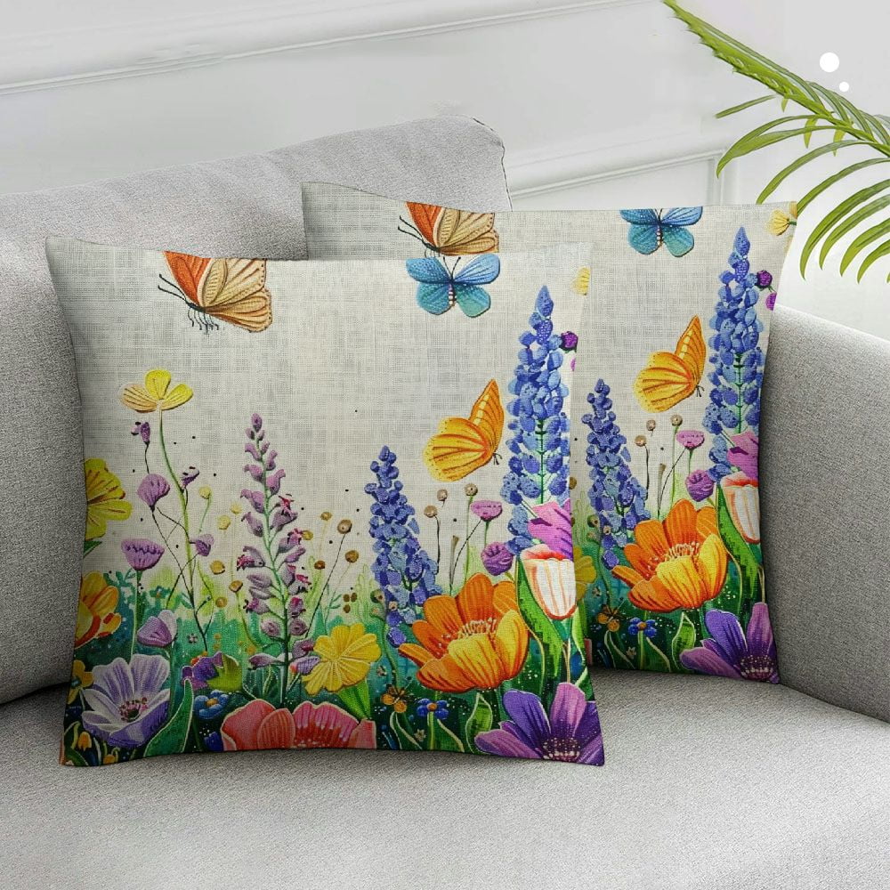 Acheng Spring Floral Pillow Cover Set of 2 Tulips Lavender Flower ...
