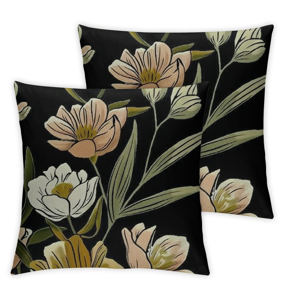 Acheng Spring Floral Throw Pillow Covers Set of 2, Black Floral ...