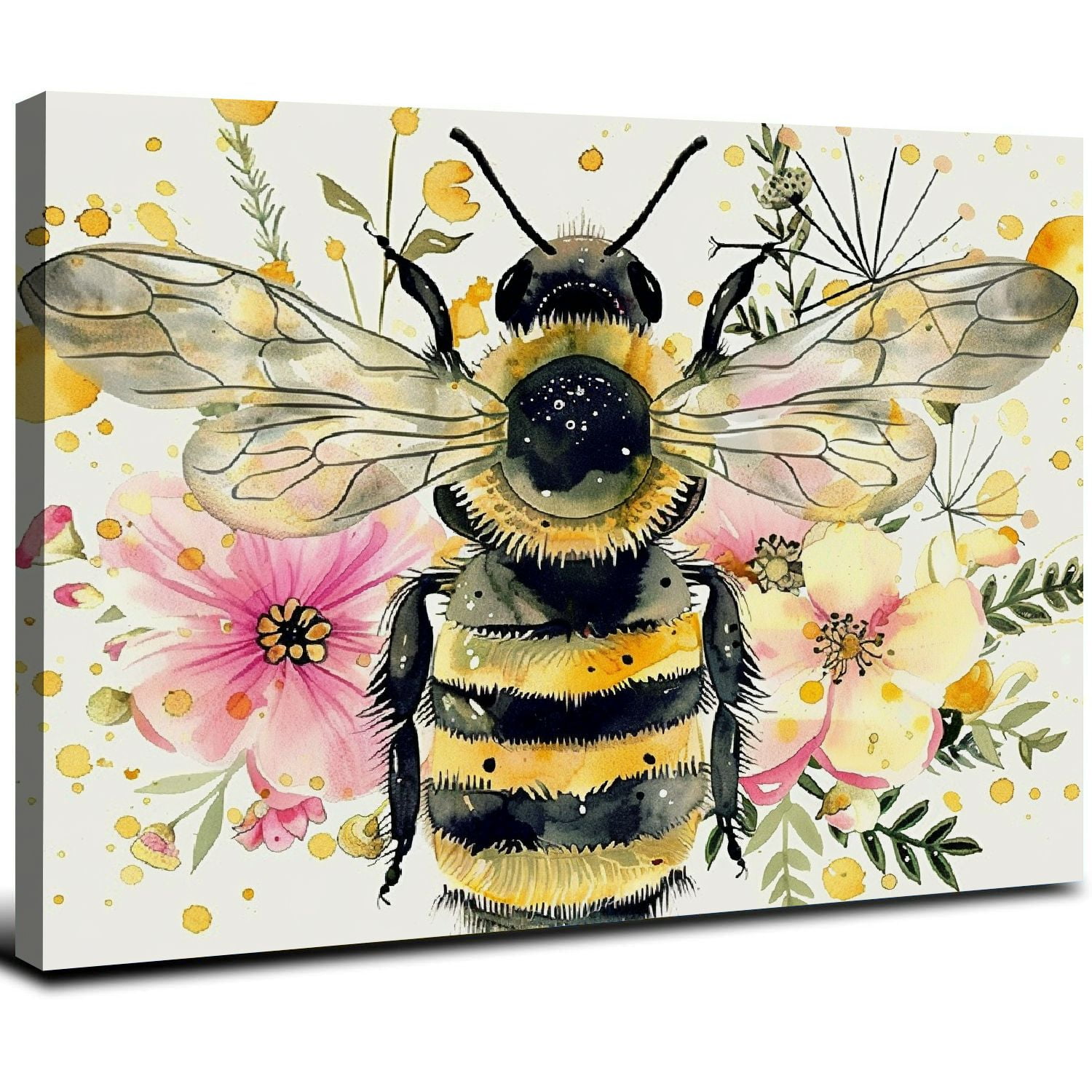 Acheng Spring Watercolor Bumble Bee Flower Canvas Wall Art Oil Painting Picturs for Bathroom ...