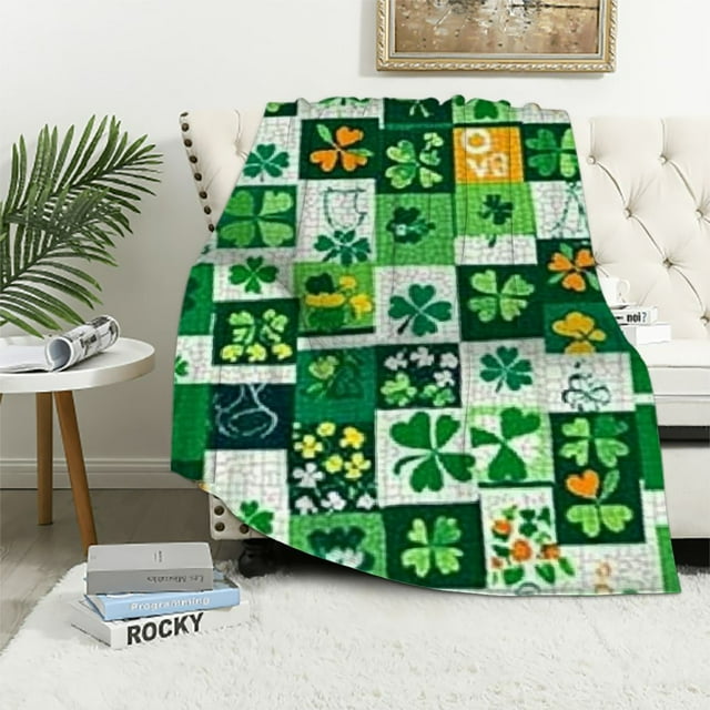 Acheng St Patricks Day Throw Blanket , Clovers and Shamrocks Design ...