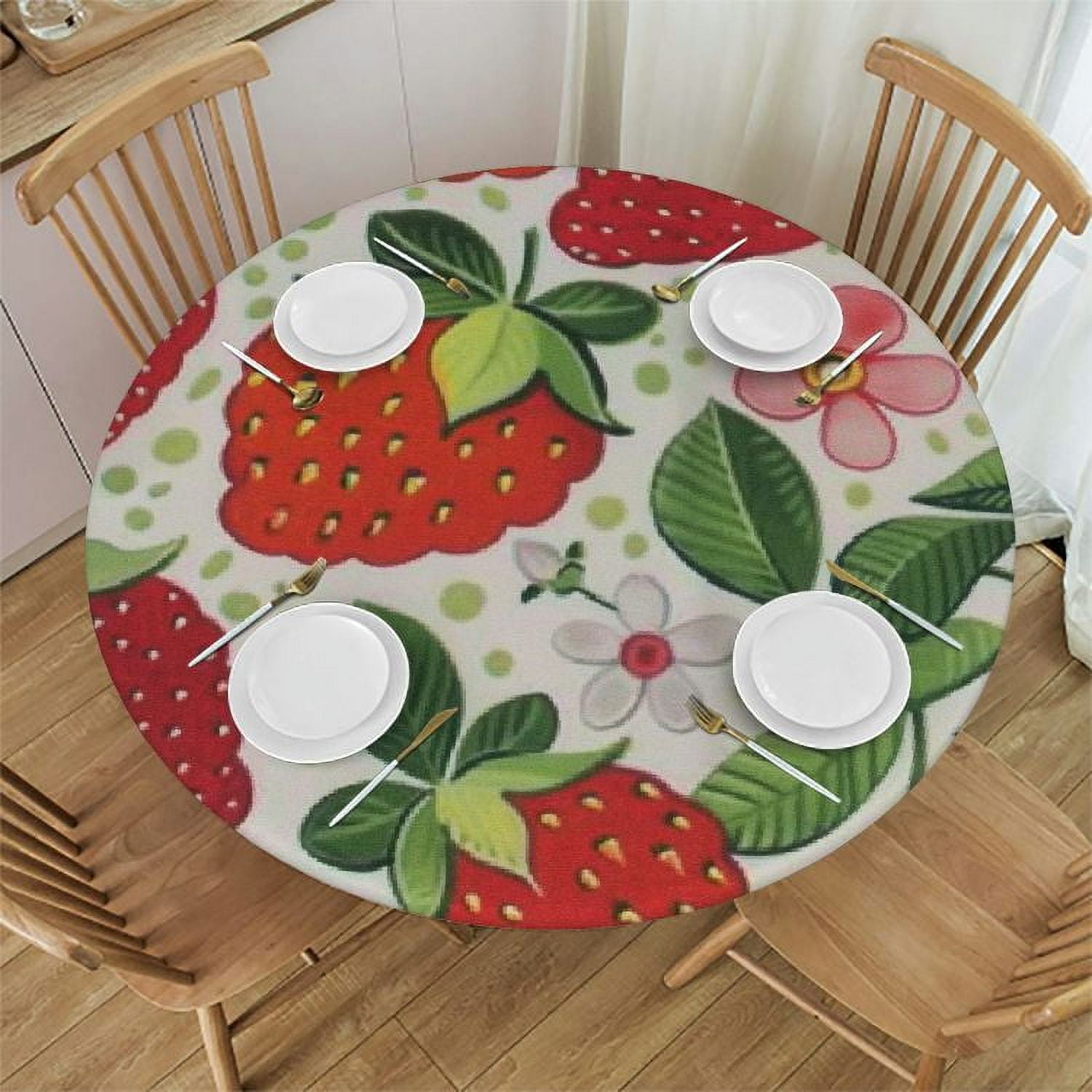 Acheng Strawberry Round Tablecloth , Washable Fabric Table Cloth Waterproof Table Protector ...