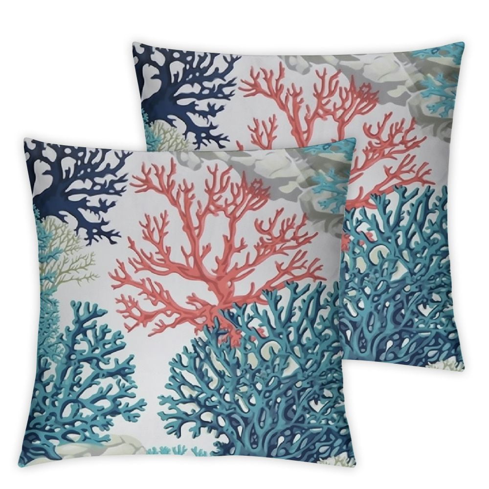 Acheng Summer Coastal Throw Pillow Covers Set of 2 Farmhouse Coral ...